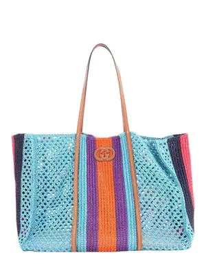 Gucci Gucci Interlocking G Web Raffia Medium Tote Bag Blue