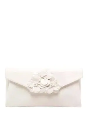 TWENTY FOURHAITCH Floral Appliqué Envelope Shoulder Bag - White