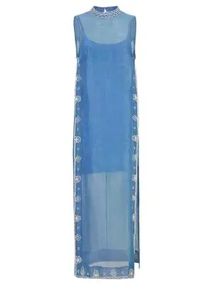ALEMAIS Yasmeen Beaded High Neck Midi Dress - Blue
