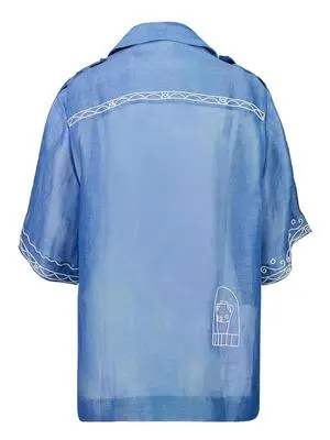 ALEMAIS Alemas Yasmeen Embellished Short-sleeve Shirt - Blue