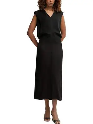 TRUSSARDI V-neck Midi Dress With Padded Shoulders - Black