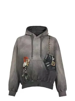 DOUBLET Faded Effect Patch Detail Hoodie - Grey