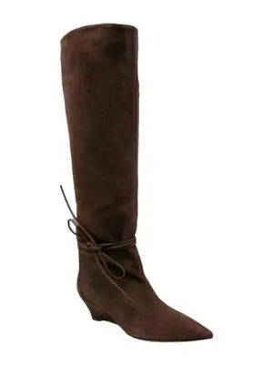 ODISSI Pointed-toe Tie-fastening Suede Boots - Brown