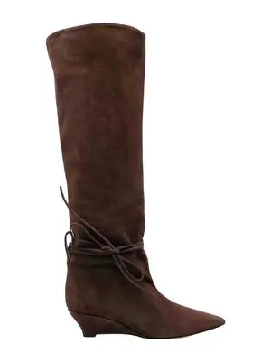 ODISSI Pointed-toe Tie-fastening Suede Boots - Brown