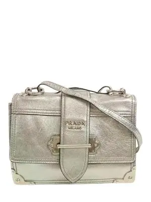 Prada Cahier Metallic Leather Cross Body Bag - Silver