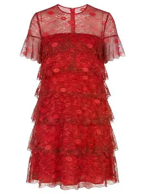 VALENTINO Valentino Garavani Red Lips Pattern Tiered Dress