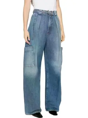 Sportmax Pleated Detail Cargo Jeans - Blue
