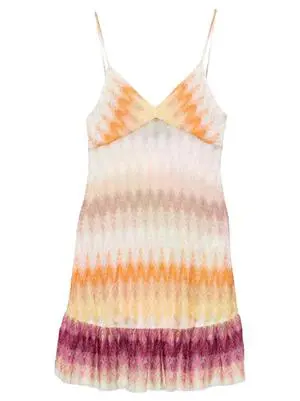 Missoni Zigzag Knit Ruffled Mini Dress - Neutrals