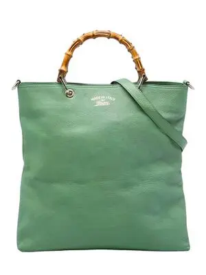 Gucci Calfskin Bamboo Shopper Tote Satchel - Green