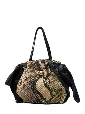 Prada Tessuto Python Print Bow Satchel - Black