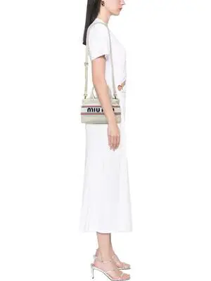Miu Miu Cotton Trimmed Embroidered Canvas Convertible Tote Satchel - White