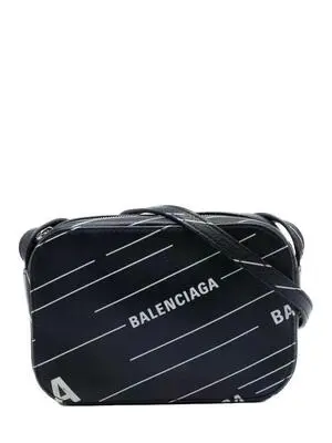 Balenciaga Leather Logo Print Camera Bag Xs Crossbody - Black
