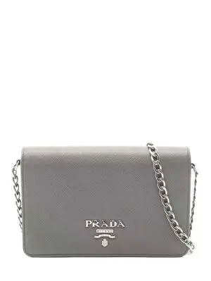 Prada Saffiano Wallet On Strap Crossbody Bag - Grey