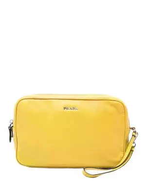 Prada Leather Wristlet Clutch Bag - Yellow