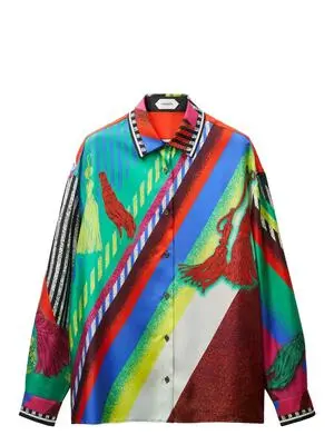 Versace Printed Silk Twill Shirt - Red