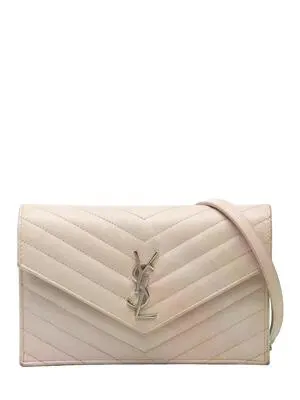 Saint Laurent Saint Laurent Quilted Chevron Cassandre Envelope Chain Wallet Crossbody Bag Brown