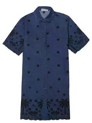 MC2 SAINT BARTH Embroidered Palm Tree Shirt Dress - Blue
