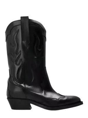 ALOHAS Flame-motif Leather Boots - Black
