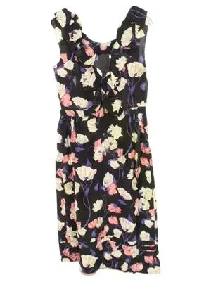 Prada Floral Print Frill Mini Dress - Black