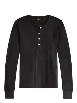 Ralph Lauren Long Sleeve Ribbed Knit Henley Top - Black