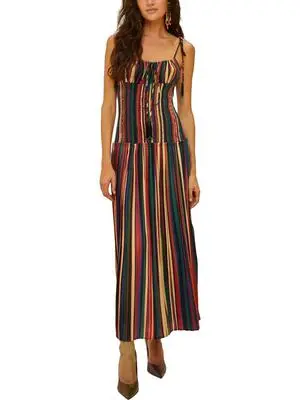 Farm Rio Multicolor Pipa Stripes Maxi Dress - Yellow