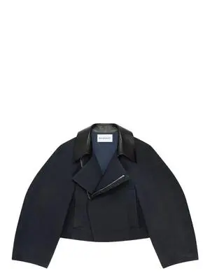 Givenchy Givenchy A-Line Cocoon Jacket With Leather Collar Blue