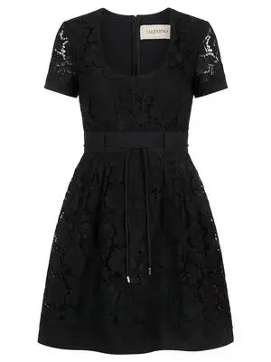 VALENTINO Valentino Garavani Black Lace Overlay Belted Dress