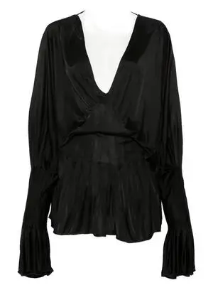 AYA MUSE V-neck Mini Dress With Pleated Skirt And Flared Cuffs - Black