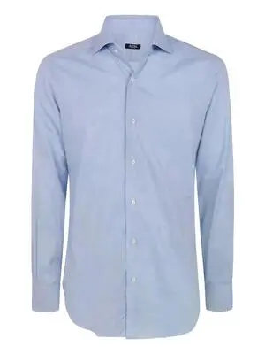 BARBA NAPOLI Herringbone-weave Long-sleeve Shirt - Blue