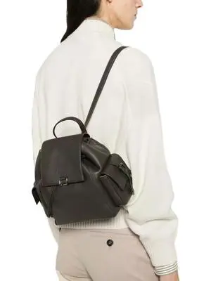 Brunello Cucinelli Brunello Cucinelli Sartorial Grainy Leather Backpack Brown