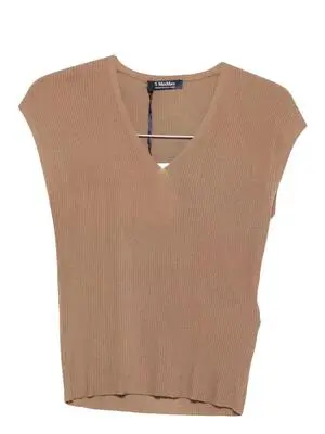 Max Mara Ribbed Knit V-neck Sleeveless Top - Brown