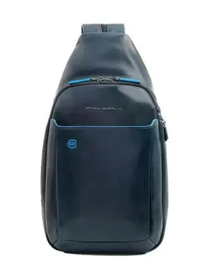 PIQUADRO Leather Backpack With Logo Plaque - Blue