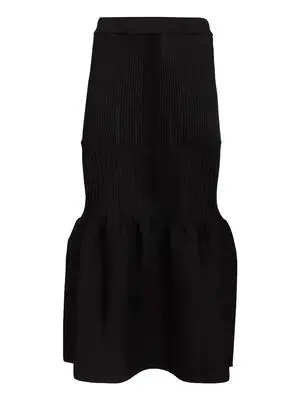 CFCL Ribbed Knit Ruffled Midi Skirt - Black