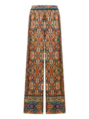 PIERRE-LOUIS MASCIA Baroque-print Silk Palazzo Pants - Orange