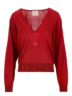 FORTE_FORTE V-neck Raglan-sleeve Sweater - Red