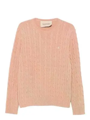 Valentino Garavani Vlogo Signature Cable Knit Sweater - Pink