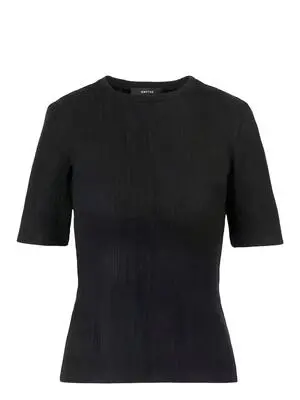 Smythe Ribbed Knit Crew Neck T-shirt - Black