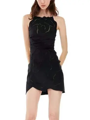 MOTHER OF ALL Floral Applique Mini Dress - Black