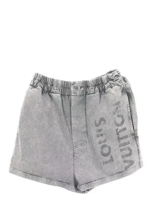 LOUIS VUITTON Cotton Acid Wash Logo Print Shorts - Grey