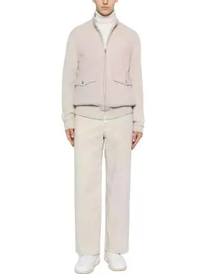 Eleventy Ribbed-knit Panelled Bomber Jacket - Neutrals