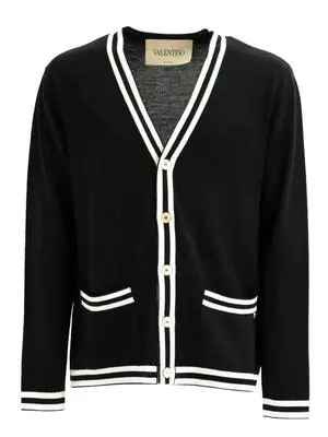 Valentino Garavani V-neck Cardigan With Striped Trim - Black