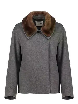 MANZONI 24 Wool Jacket With Fur Collar - Grey