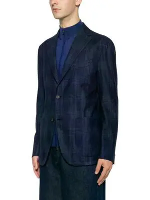 Eleventy Check-pattern Single-breasted Jacket - Blue