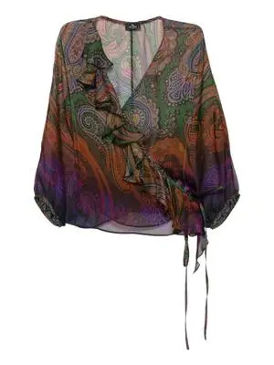 Etro Paisley Print Ruffled Blouse - Green