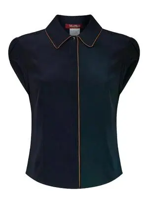 Max Mara Silk Shirt With Contrasting Piping - Blue