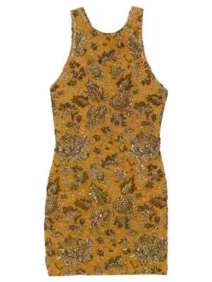 Saint Laurent Floral Jacquard Mini Dress - Yellow