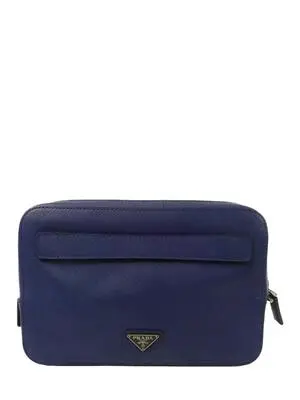 Prada Saffiano Leather Clutch Bag - Blue