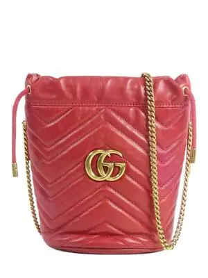 Gucci Gucci Mini GG Logo-Plaque Quilted Shoulder Bag Red