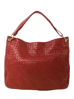 Bottega Veneta Bottega Veneta Red Leather Intrecciato Shoulder Bag Red
