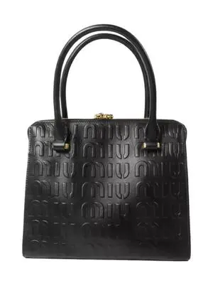 Miu Miu Embossed Logo Leather Shoulder Bag - Black